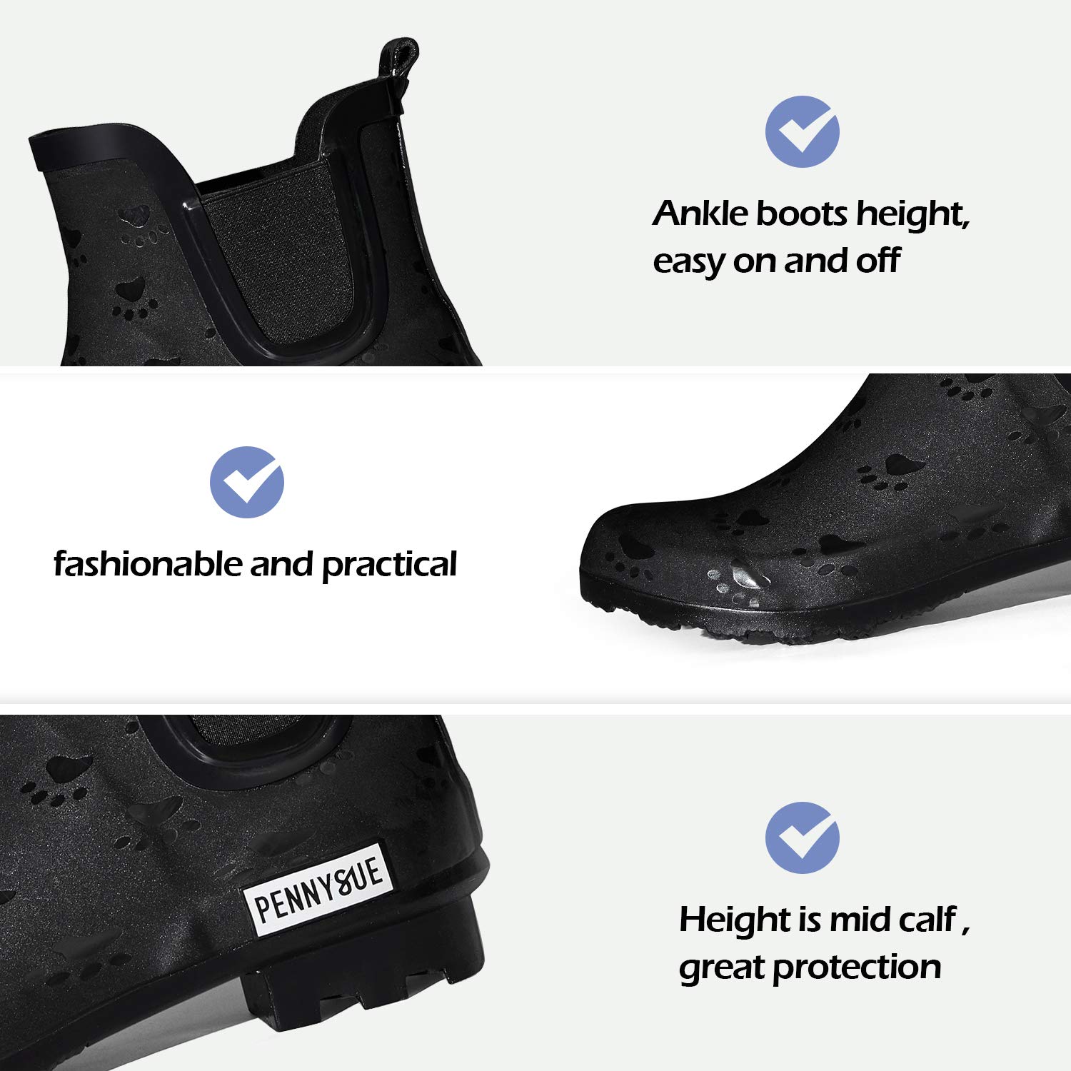 PENNYSUE Women's Ankle Rain Boots Waterproof Short Chelsea Booties Outdoor Garden Work Shoes Anti Slip