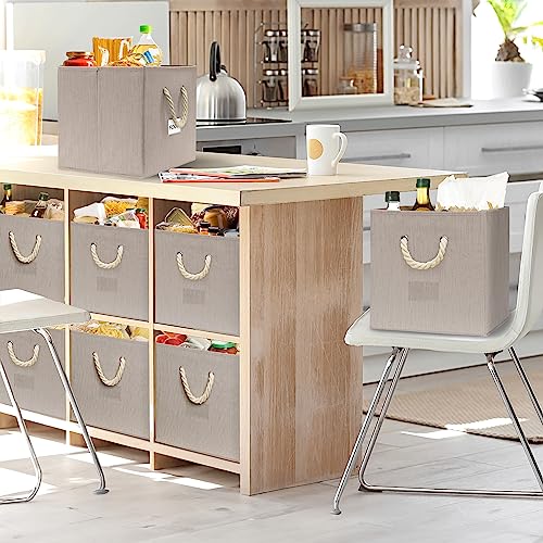 Simple Houseware 13" Cube Storage Bin With Braided Rope Handles, 3 Pack, Beige