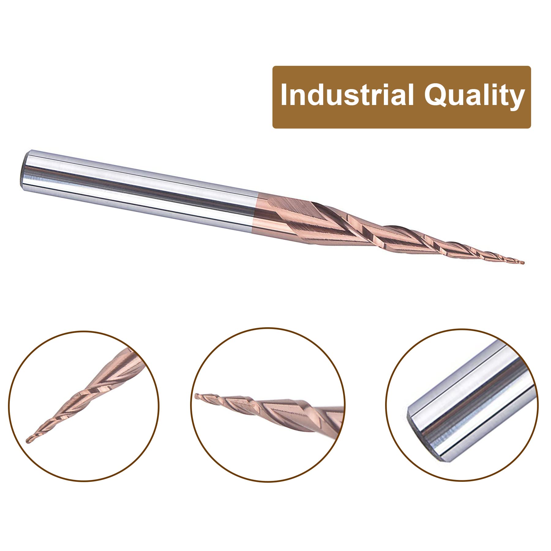 SpeTool Tapered Ball Nose End Mill 1/4" X 3" with 0.5mm Tip Diameter(0.25mm Radius) Ball Nose 5.26Deg Router Bit for CNC Machine Engraving Carving Bits H-Si Coated