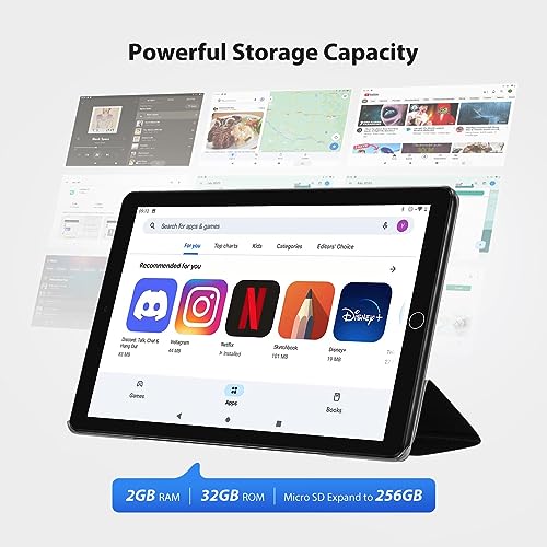 YOTOPT 10 Inch Android 3G Phone Tablets, 32GB ROM, 256GB Expand, Dual Sim Card, Quad Core, WiFi, Bluetooth, GPS, FM, Dual Camera, IPS HD Touch Screen, Support 3G Phone Call Tableta (Black)