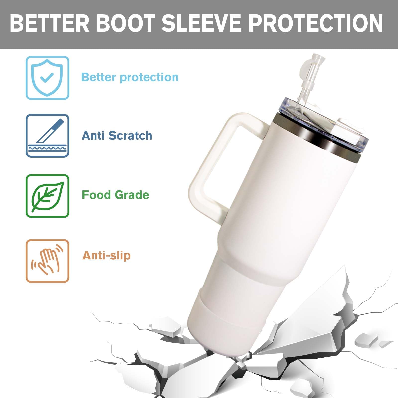 Silicone Spill Proof Stopper for Stanley Cup 40 oz 30 oz Quencher H1.0,Accessories Including Tumbler Silicone Boot, Straw Cover Cap, Square Spill Stopper and Round Leak Stopper, Clear