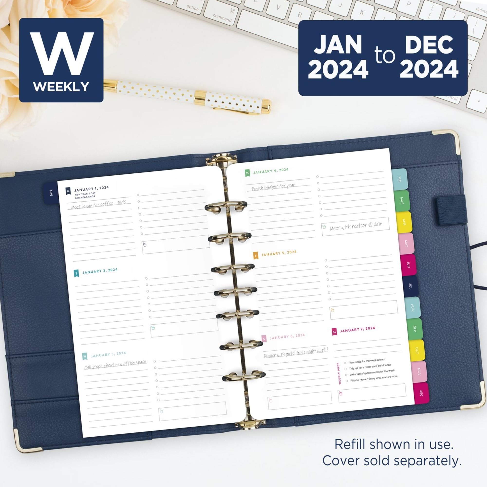 Simplified by Emily Ley for AT-A-GLANCEĀ® Weekly Loose-Leaf Planner Refill Pages, 5-1/2" x 8-1/2", January to December 2024, EL100-4111