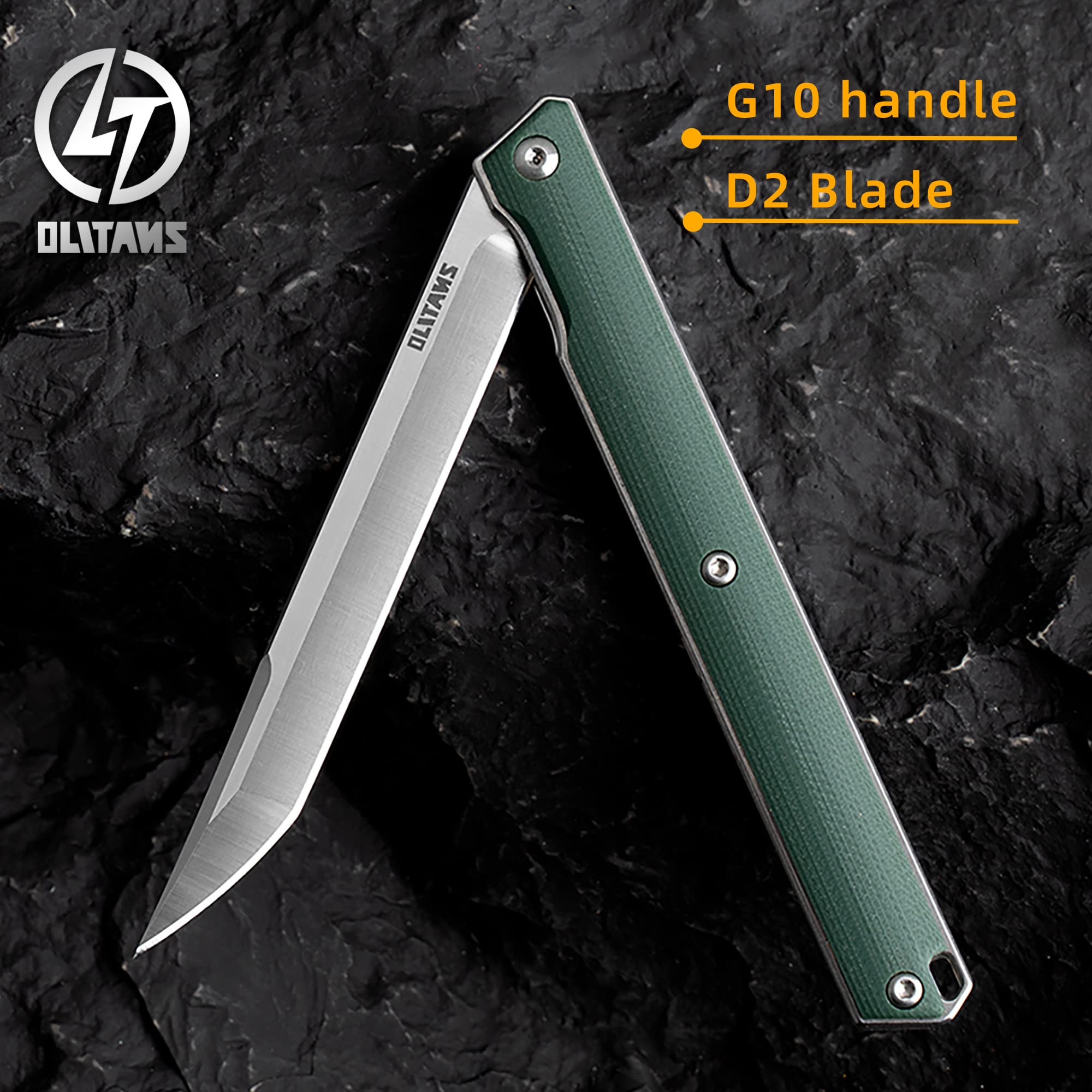 OLITANS G022 Folding Pocket Knife, EDC Flipper Knife, 3.5inche Satin Blade, Ball Bearing, Liner Lock, G10 Handle, Deep Carry Pocket Clip 2.08oz (Army green)