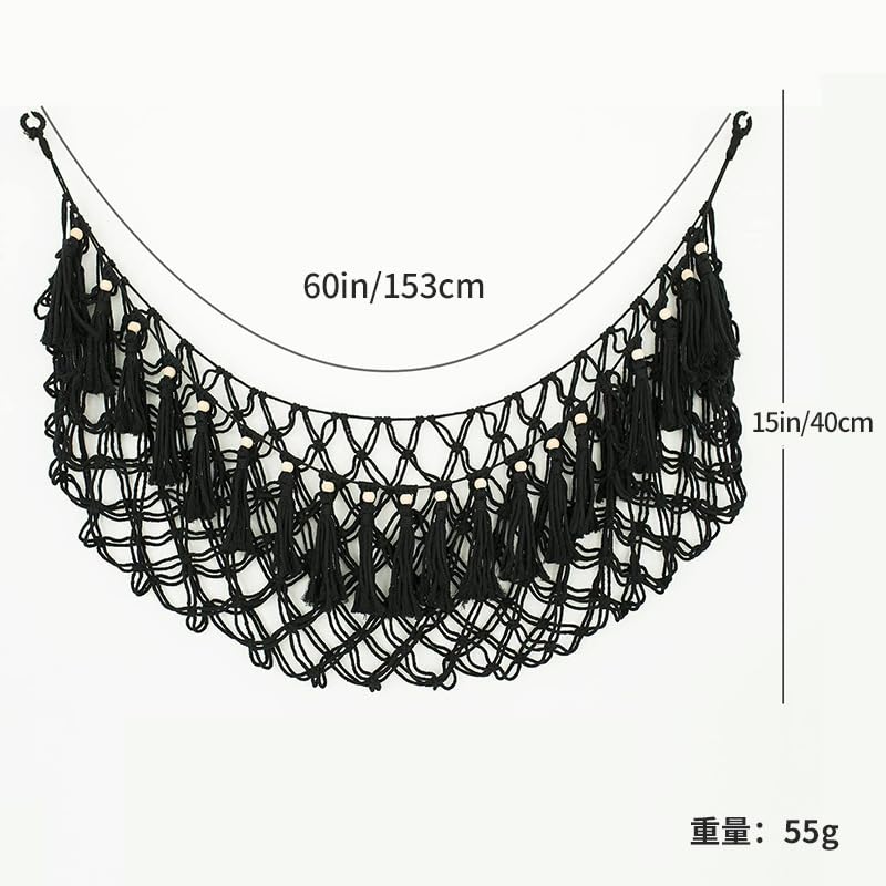 QYLYHZY Stuffed Animal Hammock Macrame Boho Plush Jumbo Doll Toy Net Hammock for Pet Net Corner Hanging Storage Holder Teddy Bear Organizer for Kids Bedroom Decoration (Black)