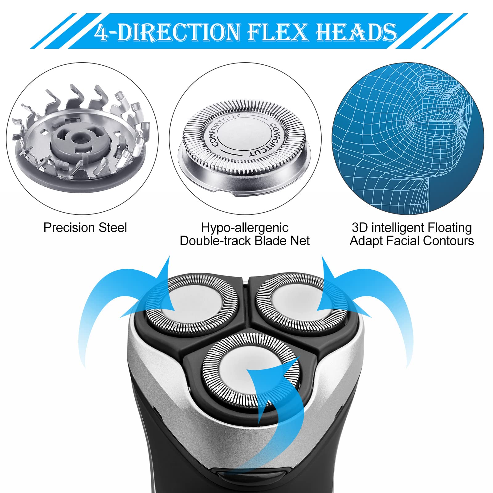SH30 Replacement Head Compatible with Electric Shaver Series 1000, 2000, 3000 Click and Style with Pointed Blade, Non-Original (12 Pieces)
