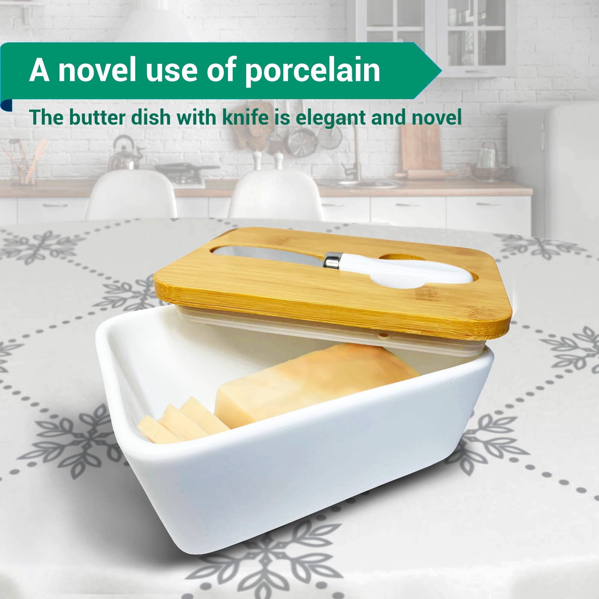 Xabono Butter Dish with Lid and Knife, Perfect Kitchen Decor, Ideal Kitchen Gifts for Families Butter Container with Knife, Fridge, Microwave and Dishwasher Resistant