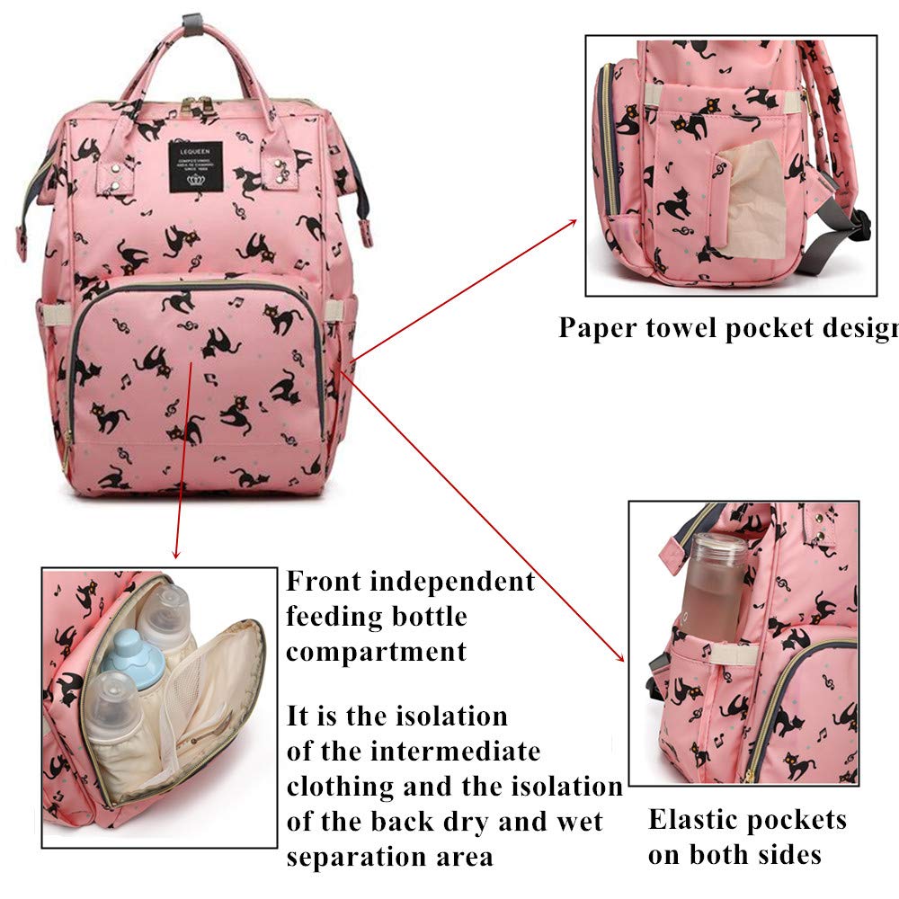 QIXINGHUCat patterned Multi-Function Diaper Bag for Baby Care Wide Open Nappy Bags Handbags Travel Backpack Large Capacity Blue, SIZE(L*W*H):10.24*5.91*14.96in