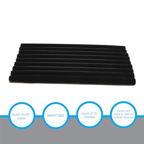 SSWBasics Large Continuous Slot Black Velvet Ring Insert - 14-1/4"L x 7-1/2"W - Holds up to 100 Rings