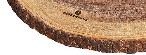 Zassenhaus Acacia Wood Live Edge Round Serving and Cheese Board, Large 15"-18" Diameter
