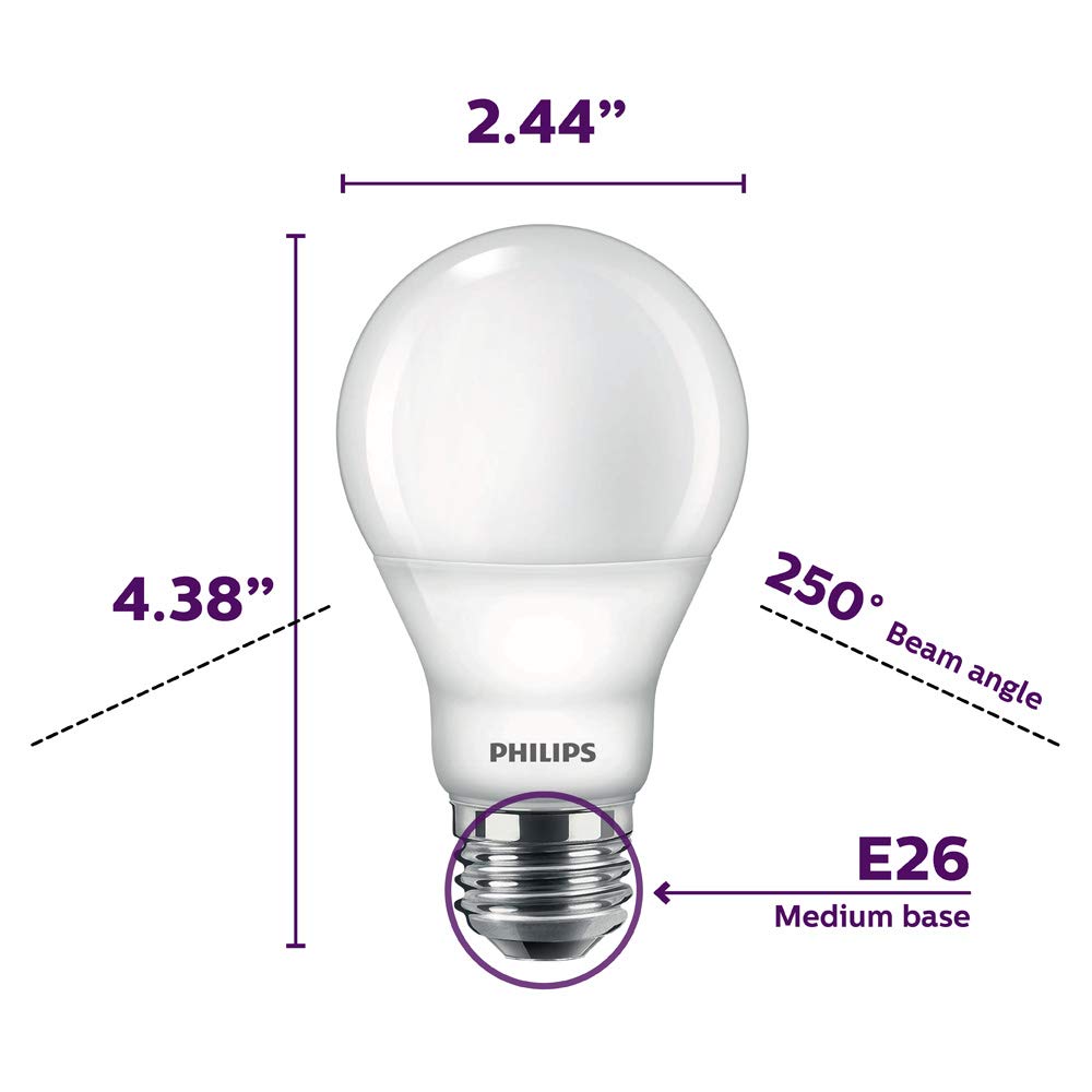 PHILIPS LED Flicker-Free Frosted Dimmable A19 Light Bulb - EyeComfort Technology - 800 Lumen - Soft White (2700K) β 8.8W=60W - E26 Base - Ultra Definition Old Version - Indoor - 4-Pack