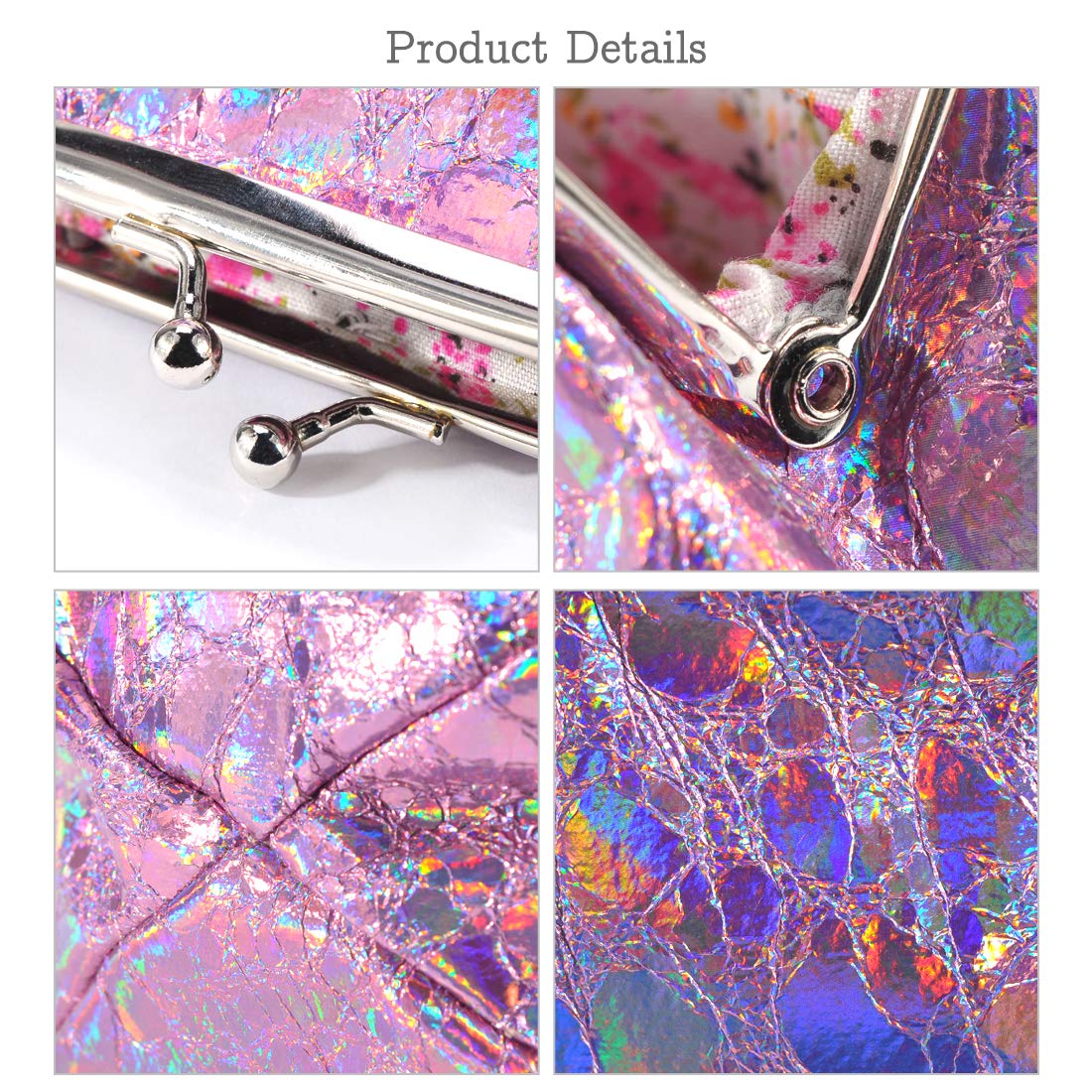 Oyachic 2 PCS Pretty Coin Purse,Cute Hologram Change Purse,Small Leather Wallet with Clasp Pouch for Woman Girls
