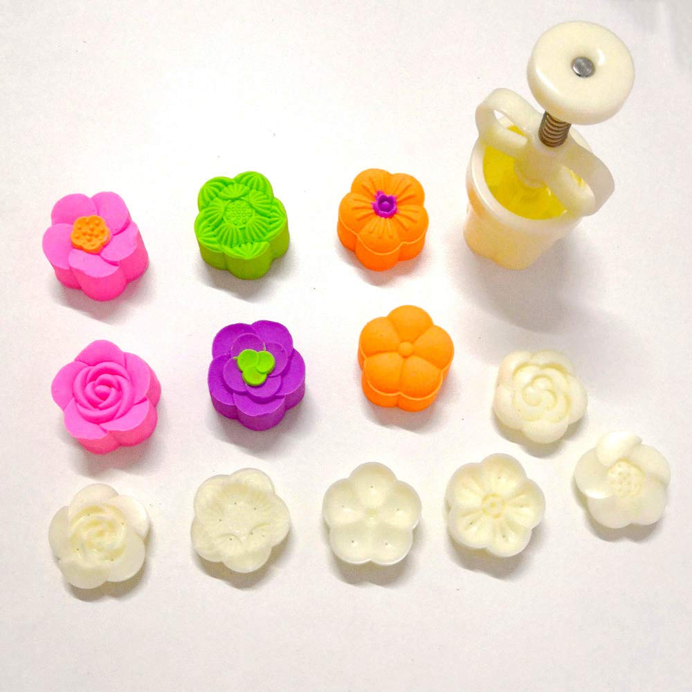 Ylskmu Cookie Stamp 6pcs 50g Moon Cake Mold Set, Thickness Adjustable Mid Autumn Festival DIY Hand Press Cookie Cutter Dessert Pastry Decoration Tool Moon cake Maker