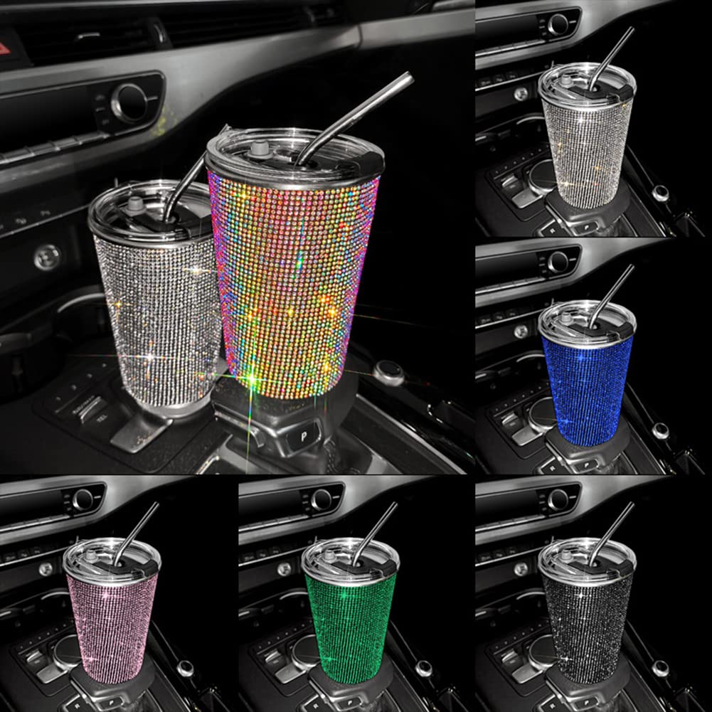 Zcargel Bling Drink Coffee Mug, Crystal Drink Cup 20 Oz Stainless Steel Straw Coffee Cup Travel Mug Leak-proof Insulated Coffee Mug With Straw Water Cup Straight Cup For Home Office