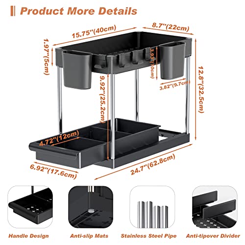 XIBALAGA Under Sink Organizer,2 Tier Under Sink Organizers And Storage For Kitchen Bathroom,Under Sink Cabinet Organizer,Multi-purpose Stable And Sturdy Countertop Organizer (black one sliding)