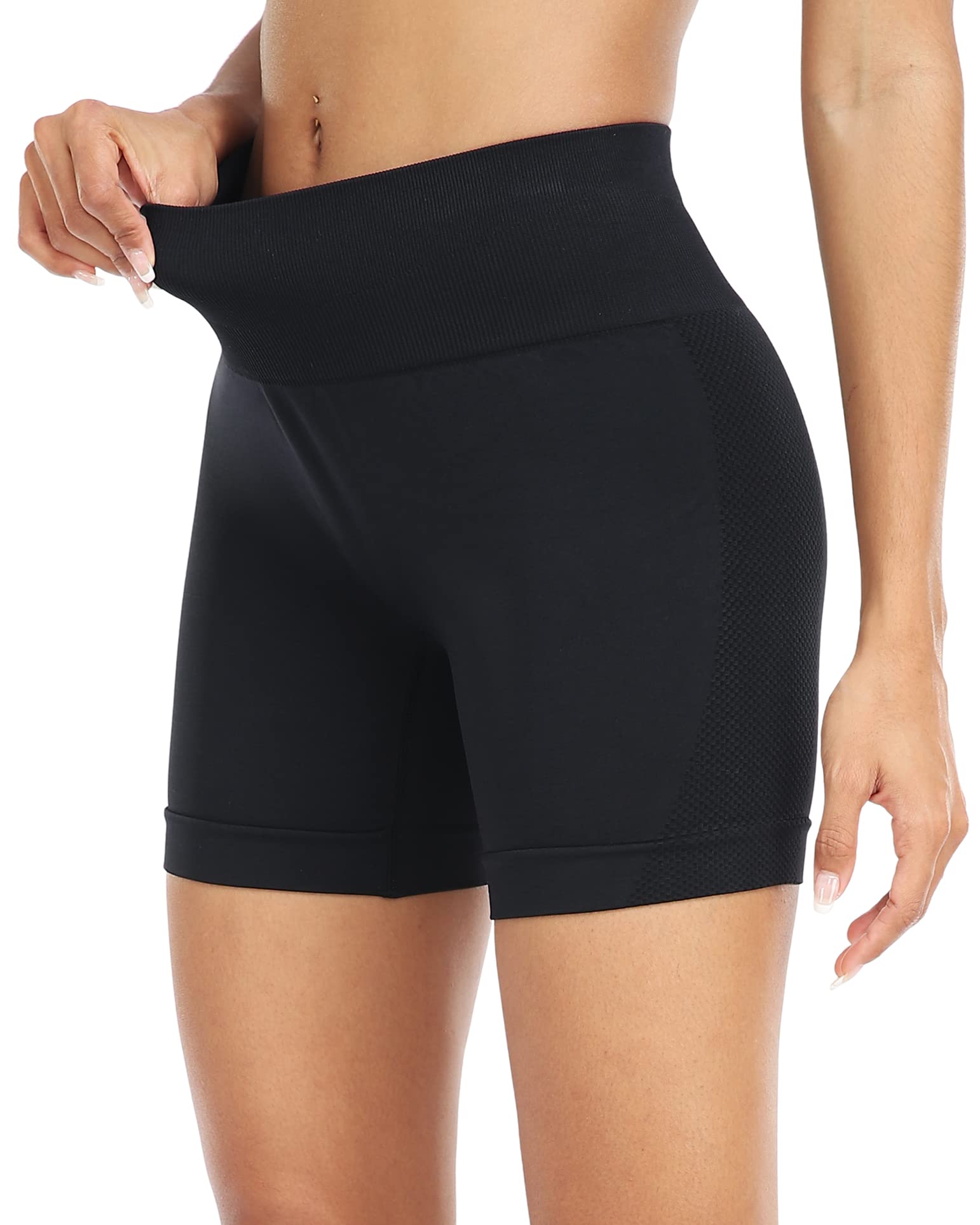 SALSPOR Workout Shorts Women, High Waist Seamless Gym Spandex Shorts(A,Black,M)