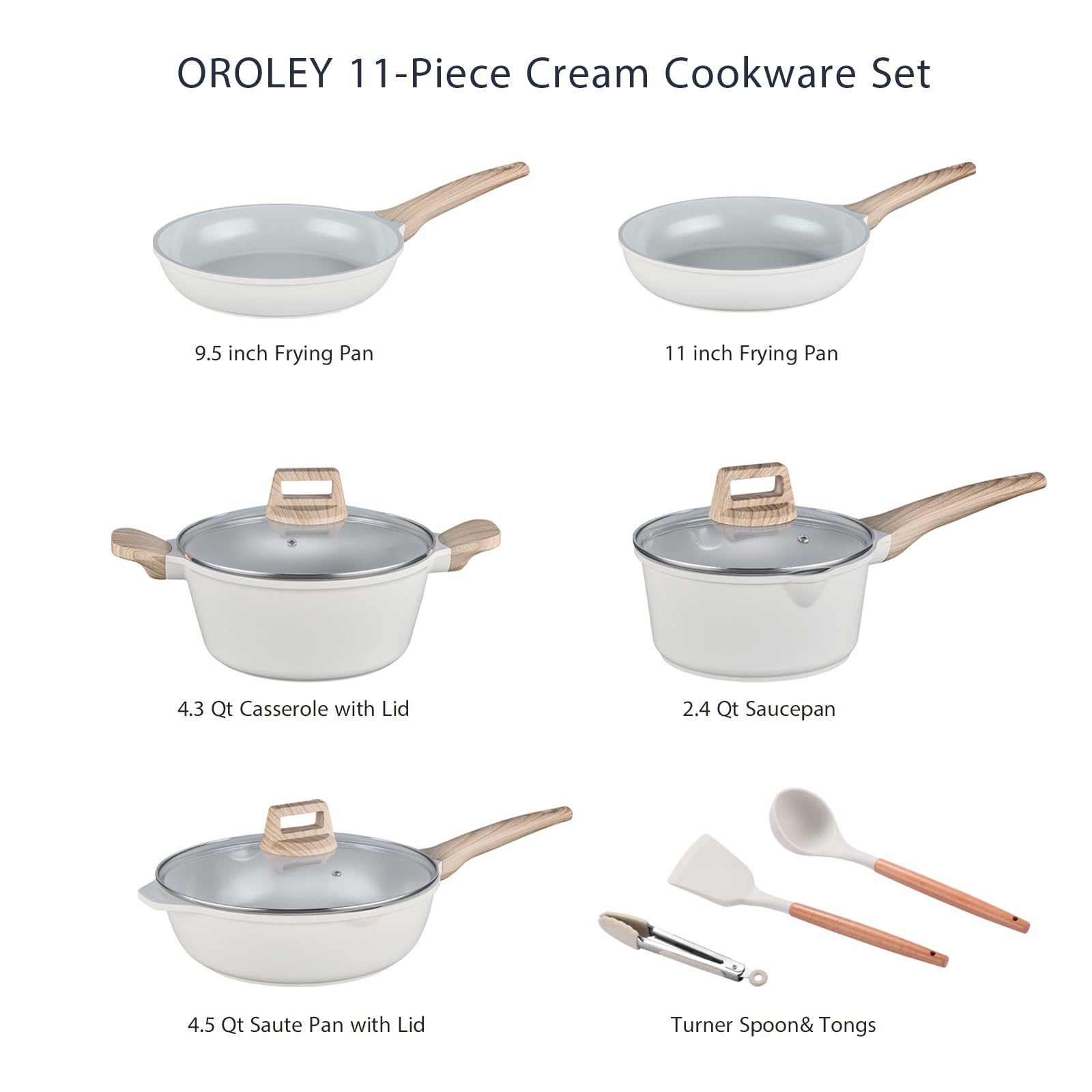 OROLEY Pots and Pans Set Nonstick,Ceramic Cookware Set Pots, Pans, Lids and Spatula Kits,Non Toxic, PTFE & PFOA Free - Compatible with All Stovetops (Gas, Electric & Induction) (Cream)