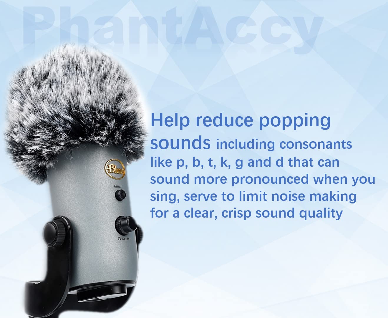 PhantAccy Pop Filter/Windscreen for Blue Yeti and Yeti Pro Microphones, Furry Mic Cover for Wind and Ambient Noise Reduction