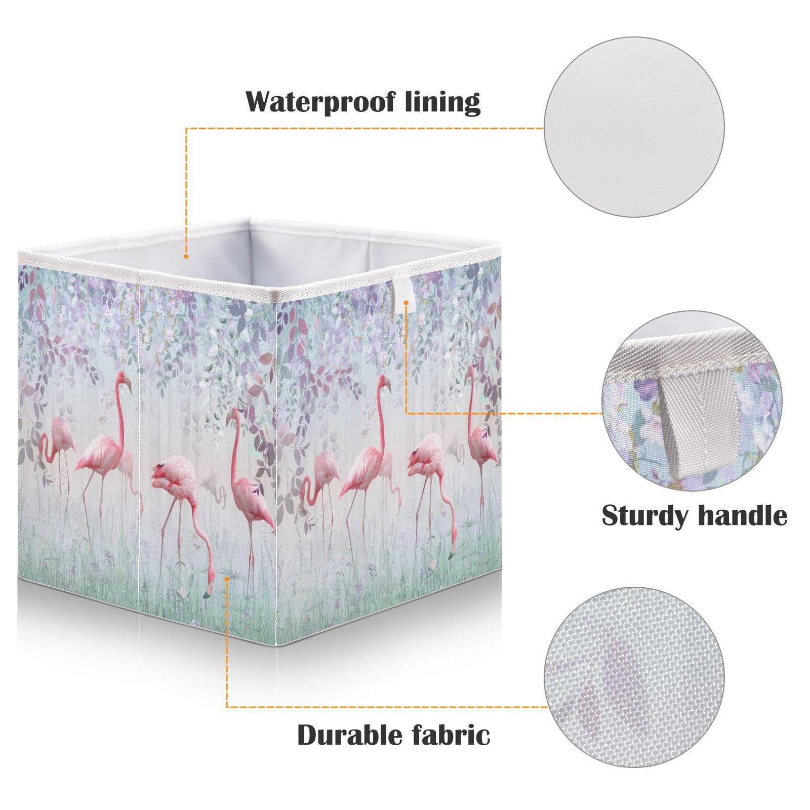 SDMKA Cube Storage Bin Pink Flamingos Fabric Storage Cubes Foldable Storage Baskets Collapsible Cube for Shelf Closet Home Organizers, 11 Inch