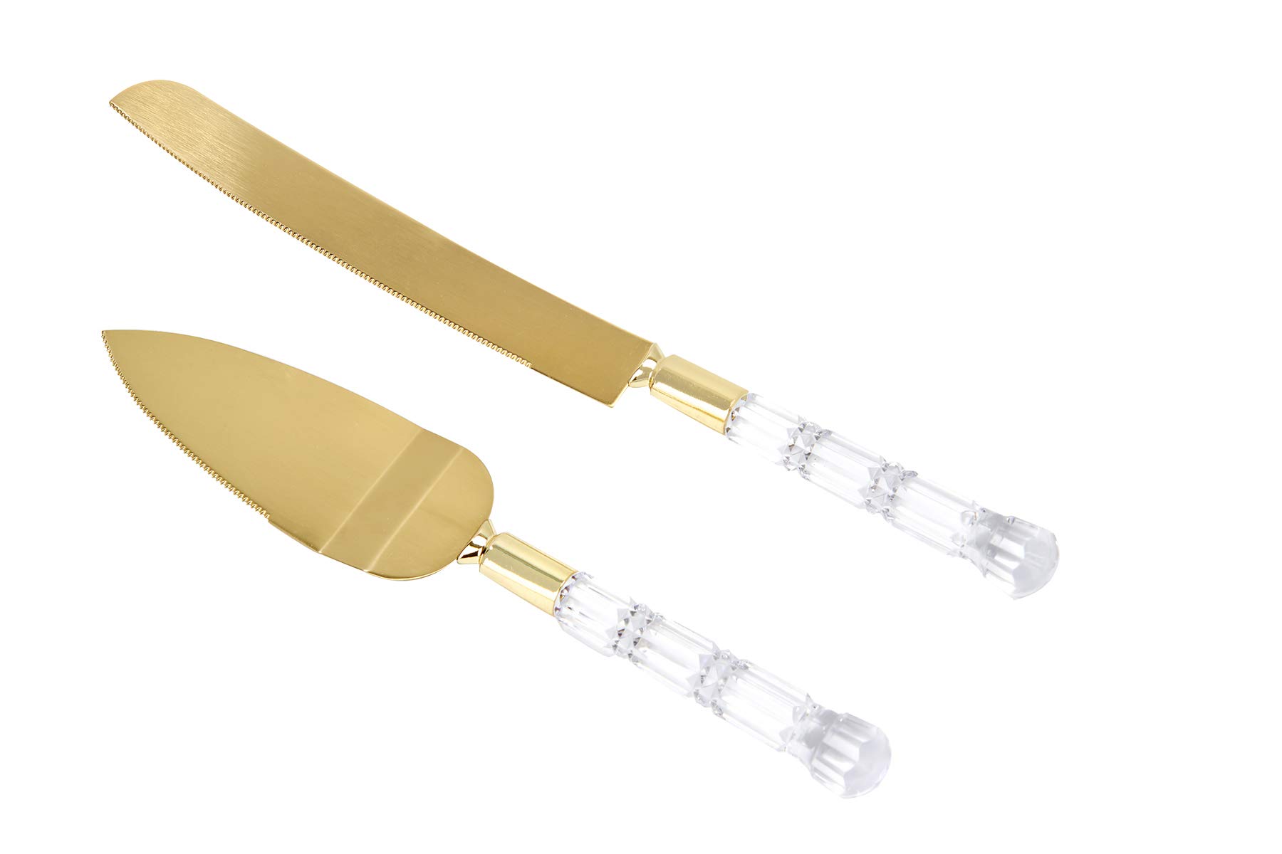 Unique Server Set Acrylic Crystal Handle Gold- Wedding, Quincenera or Baby Shower- y Pala -Dorado