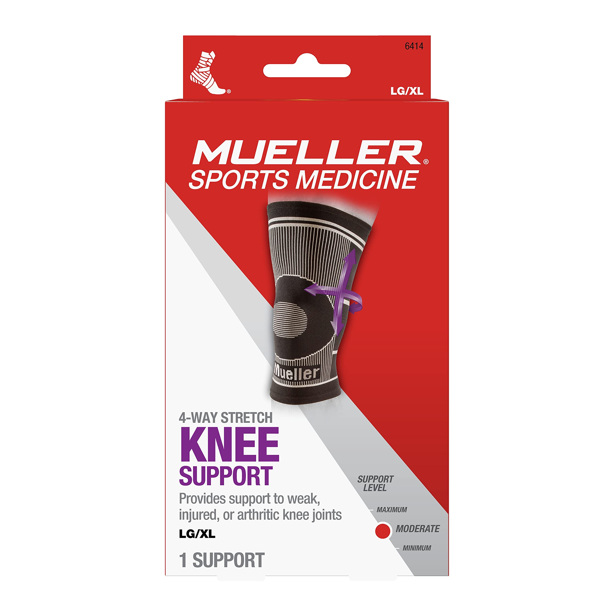 MUELLER Sports Medicine 4-Way Stretch Knee Support Sleeve, For Men and Women, Black, L/XL