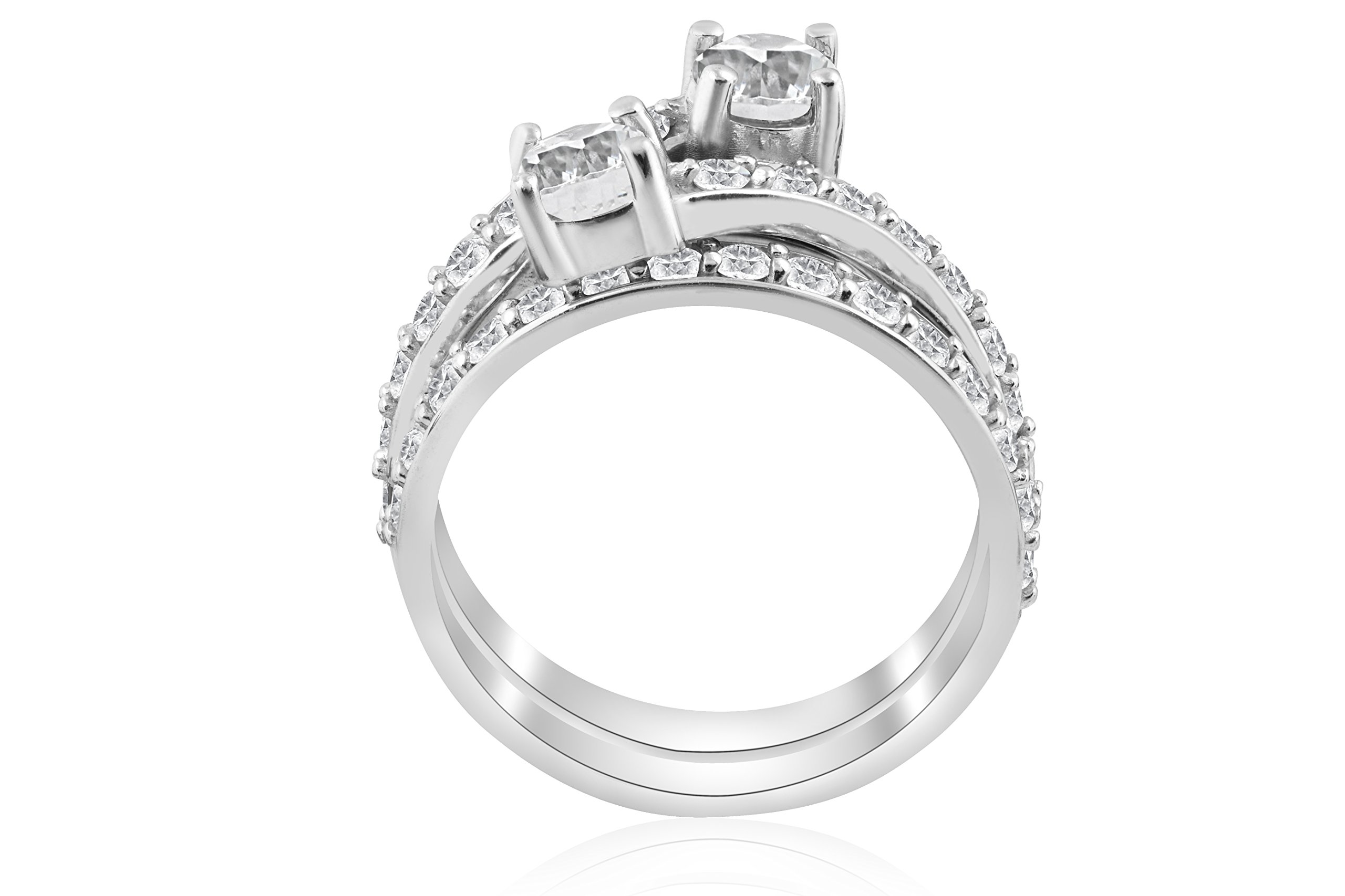 P3 POMPEII3 2ct Diamond Forever Two Stone Solitaire Engagement Ring Wedding Set White Gold - Size 6.5