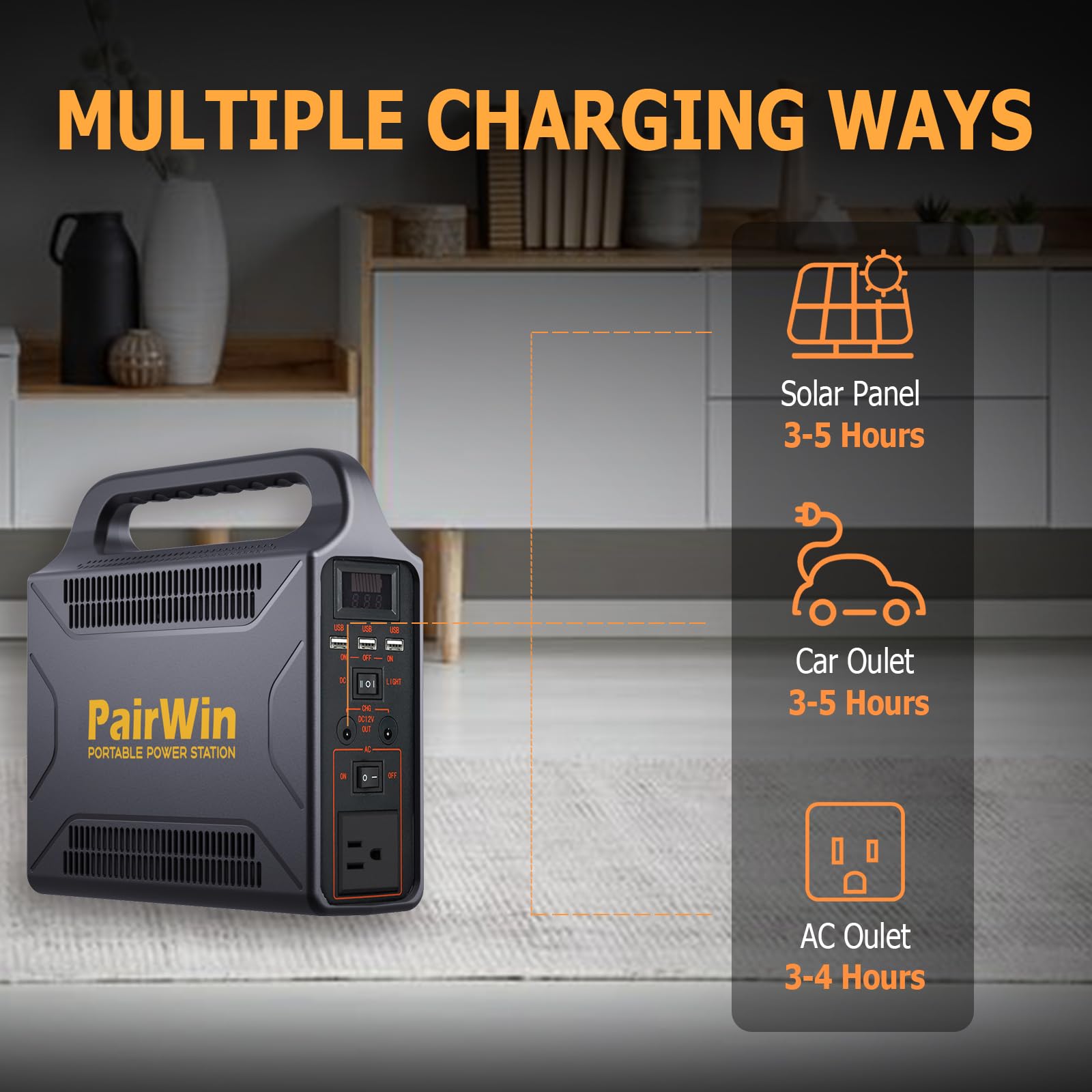 Portable Power Station 600W, PAIRWIN 505Wh Solar Generator with 110V Pure Sine Wave AC Outlet, Backup Lithium Battery for Outdoors Camping Travel Blackout
