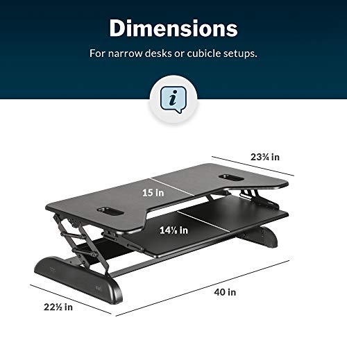 Vari - VariDesk Cube Plus 40 β Two-Tier Cubicle Standing Desk Converter for Dual Monitors β 9 Height Adjustable Settings with Spring-Assisted Lift and Dual Handles β Fully Assembled, Black