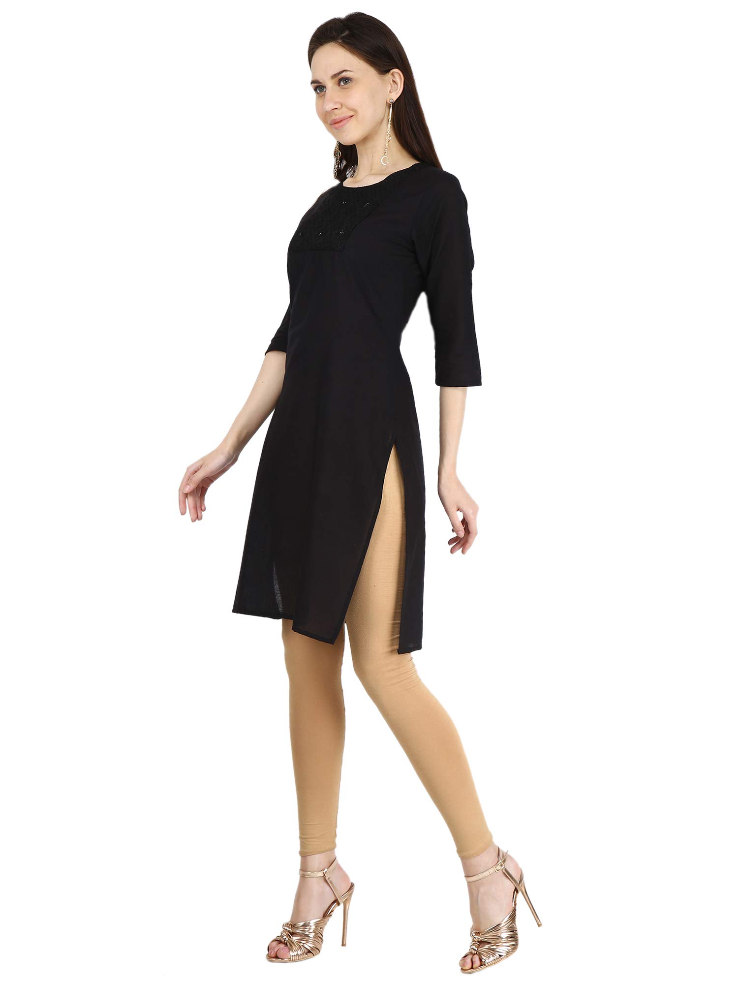 Ramkudi Indian Women's Embroidered Cotton Kurti Black Top
