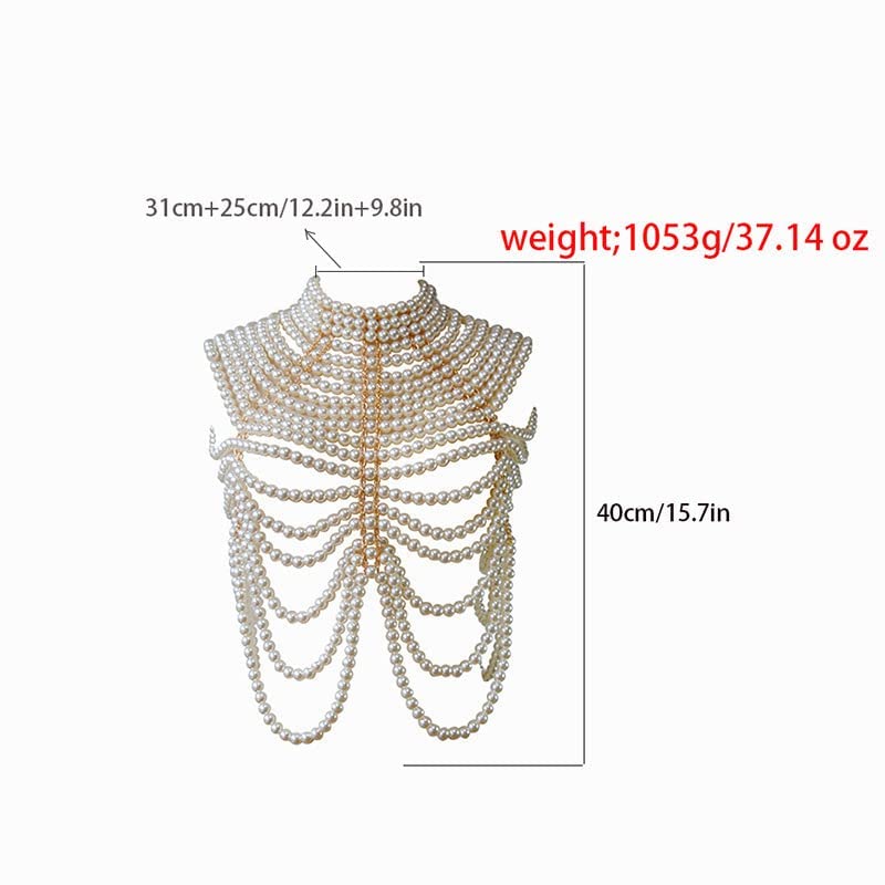YWCUTECPunk bust chain double shoulder chain pearl party wedding dress accessories for girls and women