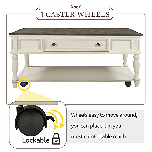 P PURLOVE Extendable Coffee Table with 4 Drawers,Unique Center Table Tea Table with Sliding Top for Living Room Cocktail Table for Living Room Bedroom