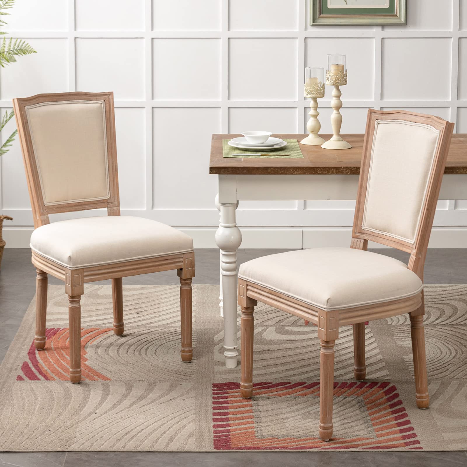 Phoenix Home Set of 2 French Country Dining Chairs, Beige(Square)