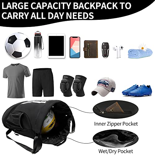 ONTYZZ Drawstring Sports Backpack Soccer Backpack Gym Bag Backpack Multifunctional Bag with Shoe Compartment Yoga Swim Beach Bag with Dry-wet Separate