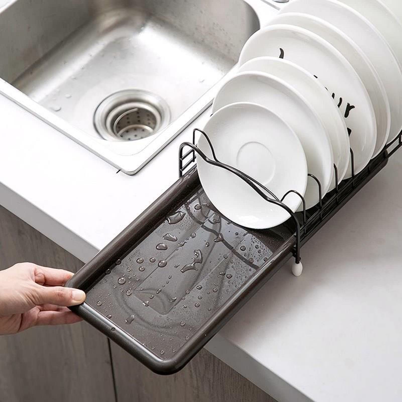 Pots and Pans Organizer Rack with Draining Tray, Kitchen Countertop Pot Lid Holder, Cutting Board Stand, Multi-Functional, for Baking Pan, Trays
