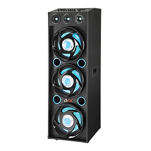 QFX SBX-412300BT TWS Bluetooth Triple 12β Woofer Triple 1β Tweeter Recording High-Performance PA Cabinet Speaker with 10-Band Graphic EQ, 2 Microphone Inputs, Guitar Input, and AUX Input, Blue