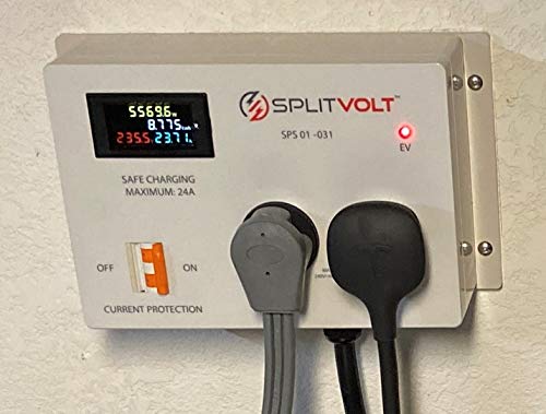 Splitvolt NEMA 10-30/10-30 Splitter Switch 10-30 Plug to Two 10-30 Outlets (A&B) - Automatic Power Switching for Dryer and EV and Real-time Display, 24 Amp, 240V EVSE