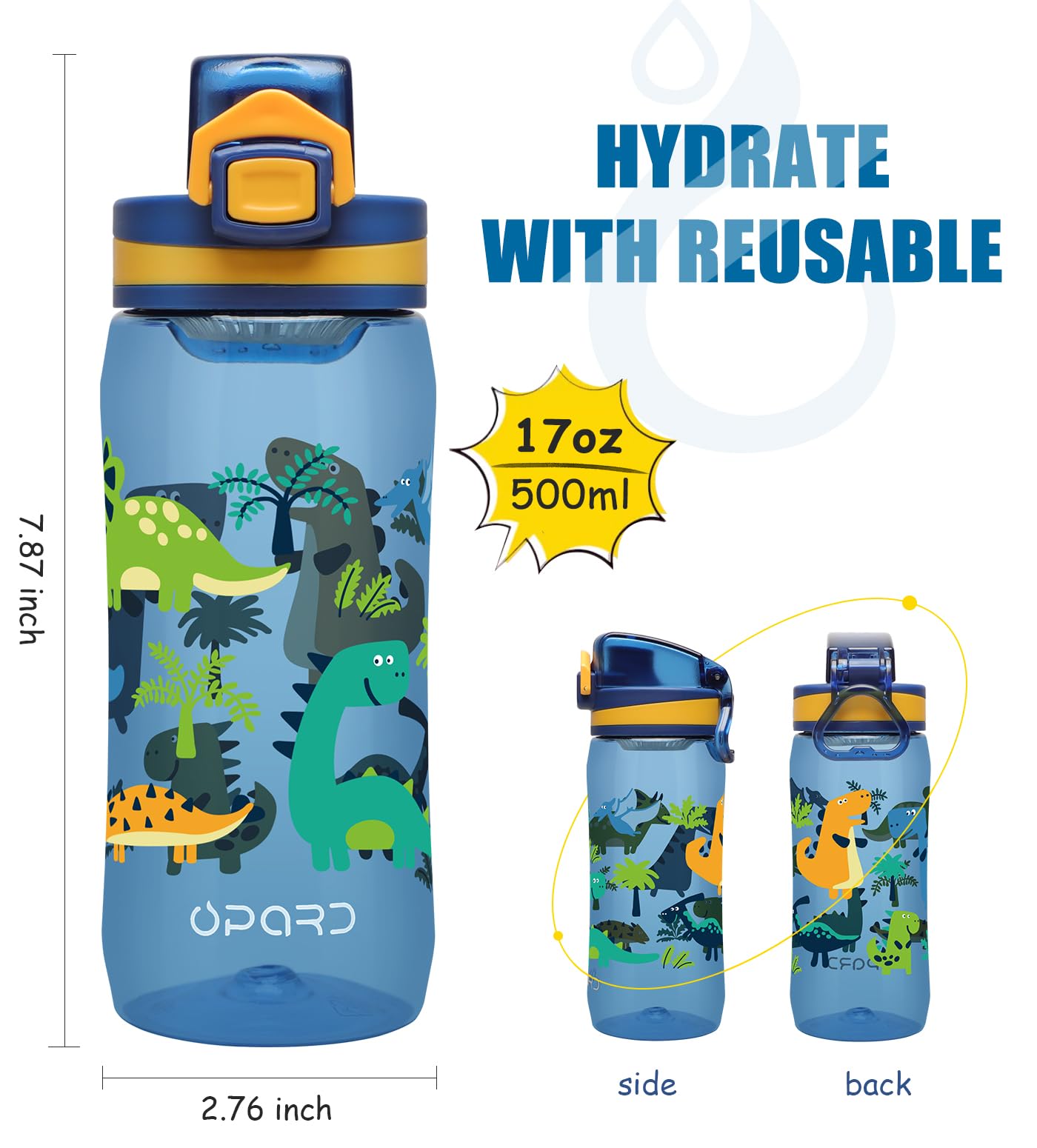 Opard 17oz Kids Water Bottle with Leak Proof Flip-Top Lid, Reusable BPA-Free Tritan for School and Travel