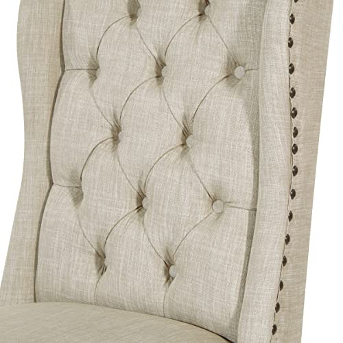 OSP Home Furnishings Jessica Button Tufted Wingback Upholstered Dining Chair with Wood Legs, Linen Fabric