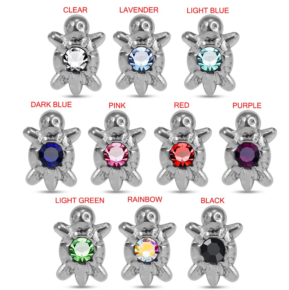 Pack of 20 Pieces Mix Color 22G Sterling Silver Turtle Ball End Nose Pin Stud