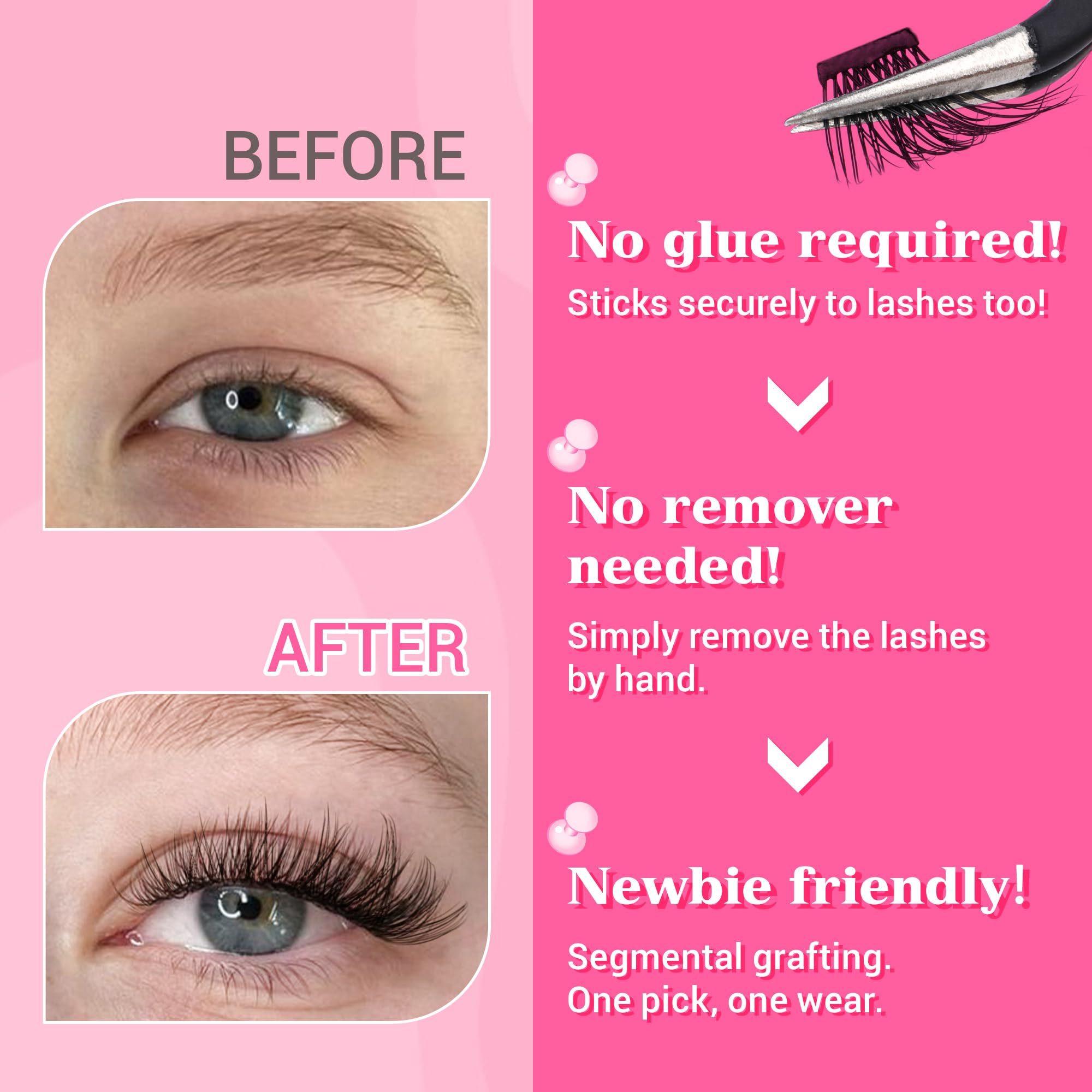 Self Adhesive Lashes Extension Reusable Self Adhesive Eyelashes 2 Styles Adhesive Eyelashes Natural Look Lash Clusters Waterproof Impress Press on Lashes 8-16mm Mixed
