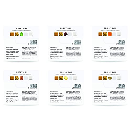 Simply Gum | Variety Pack - Peppermint, Cinnamon, Ginger, Fennel, Maple, Coffee | Synthetic Free + Aspartame Free + non GMO