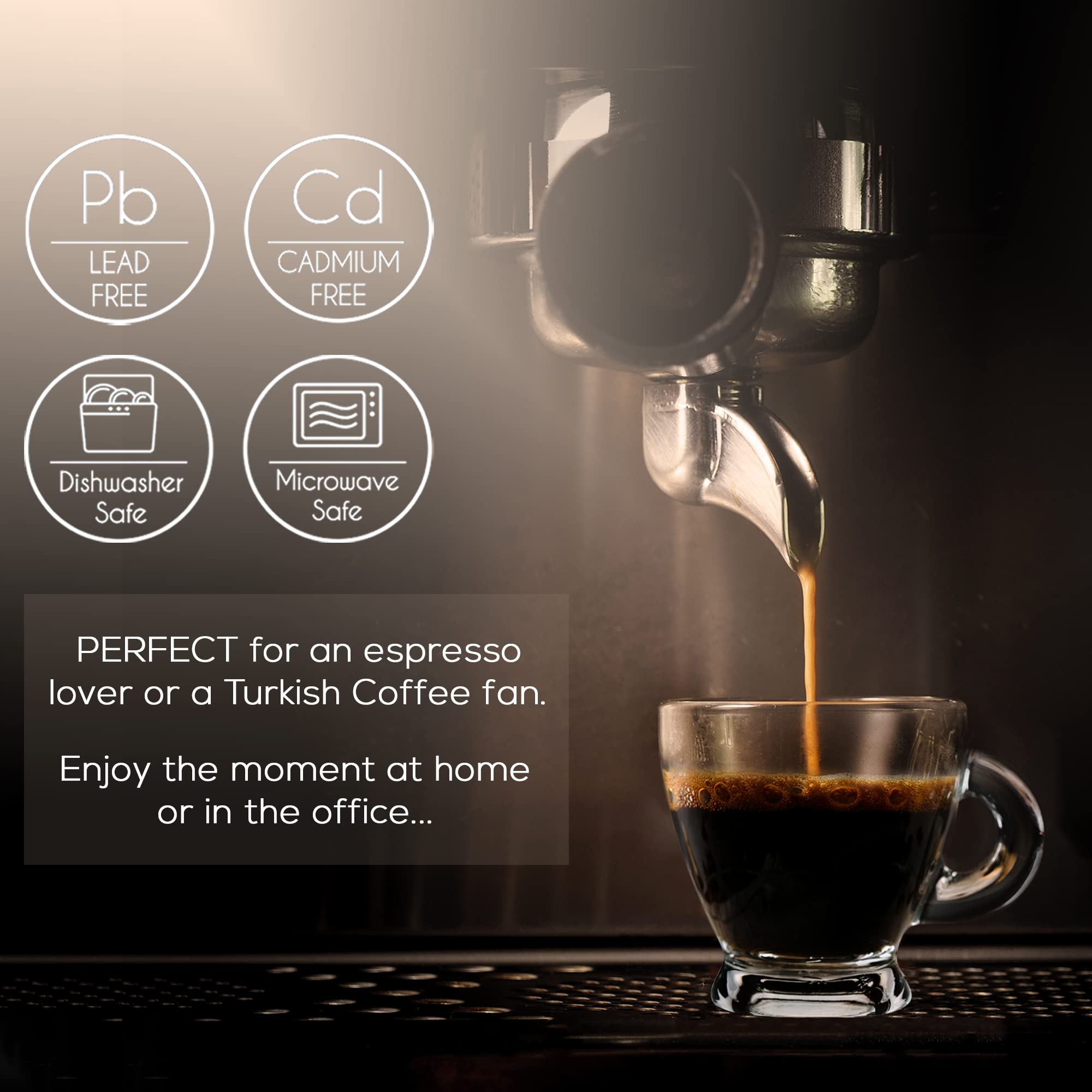 Volarium Espresso Cups with Saucers, Demitasse Clear Glass Drinkware, Set of 6 Cups and 6 Saucers for Turkish Coffee, Tea and Espresso Lover