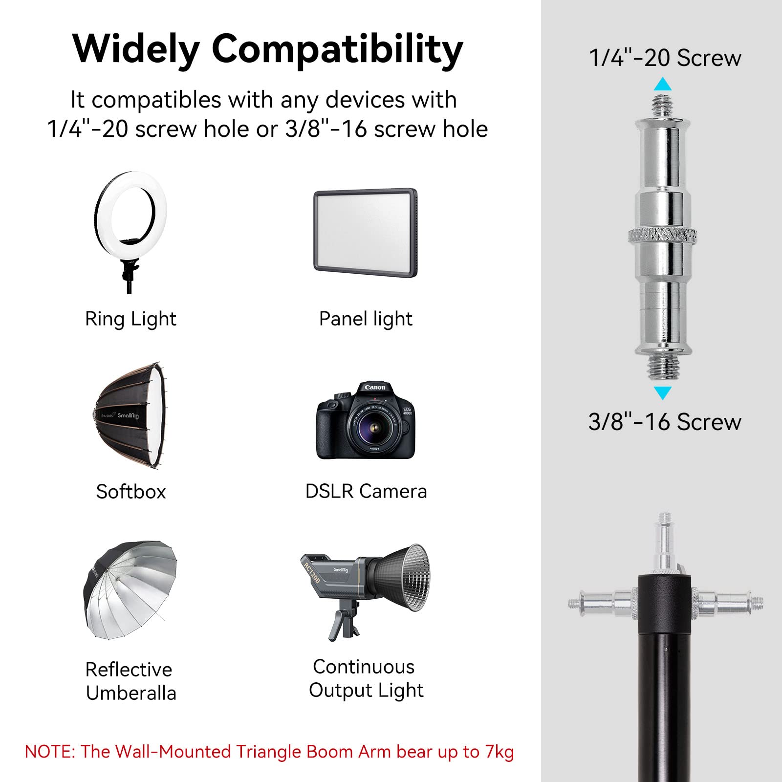SmallRig 148CM Wall Mount Light Stand Boom Arm with Triangle Base, 180° Adjustable Ring Light Wall Mount for Photography Studio, COB Light, Softbox, RA-W150-4172