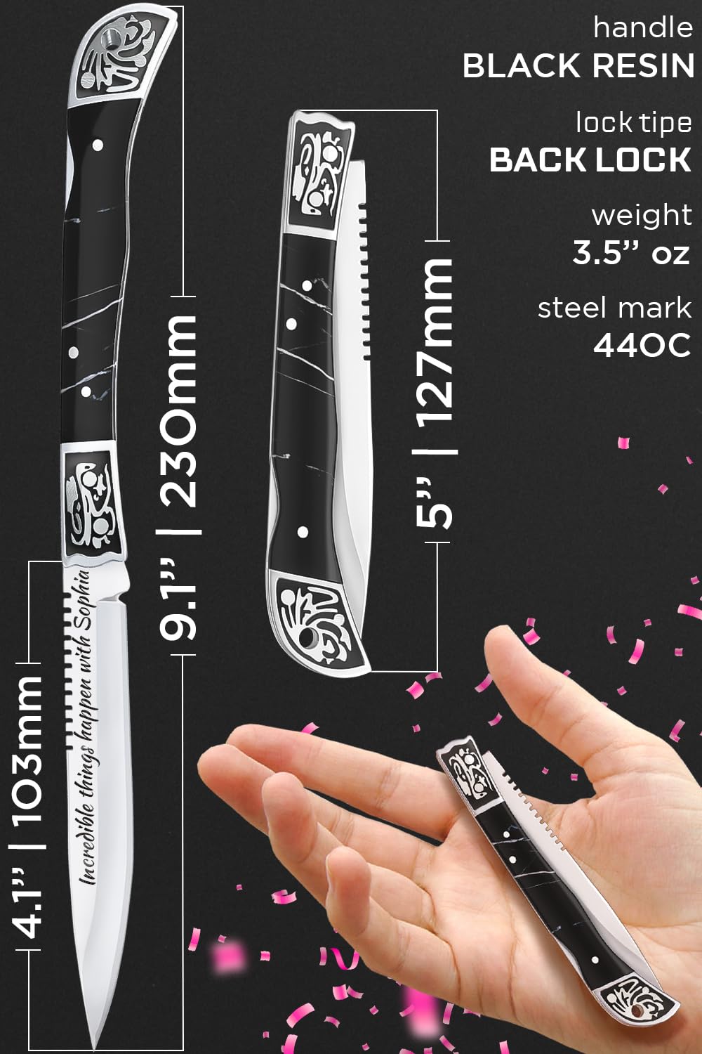Personalized Pocket Knife - Ideal Father's & Mother's Day Gift - Custom Knives - Customized Gifts for Men - Unique Knife for Him & Her - Cool Engraved Present for Dad Husband Boyfriend - Best Gift for Birthday 806 PS 1