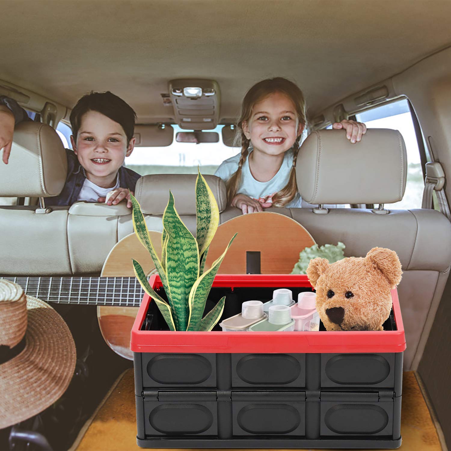 Senhuok 2 Pack Collapsible Storage Box 30L Folding Storage Bin with Lid Storage Container Shelf Basket Plastic Utility Crates Tote Clothes Toy Books Snack Shoe Grocery Storage Holder - Black