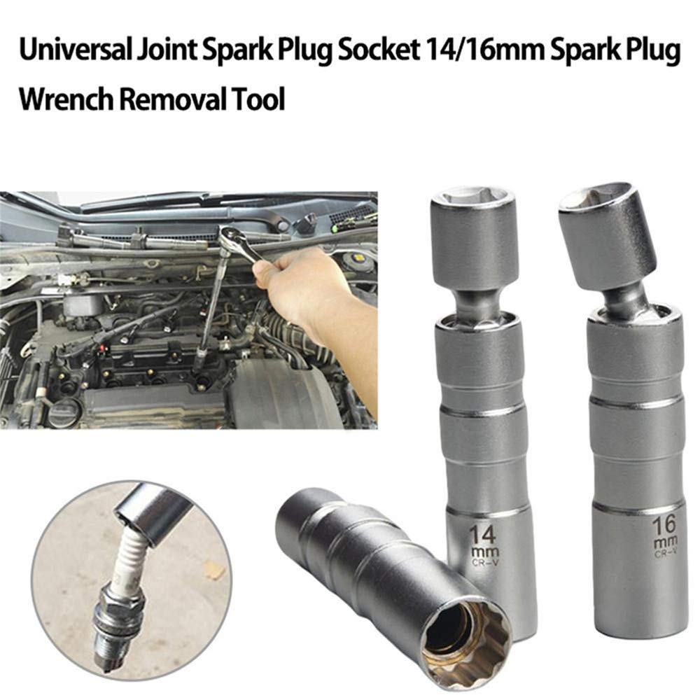 QISF 14MM & 16MM Thin Wall Magnetic Swivel Spark Plug Socket - 3/8-Inch Drive 12-Point Spark Plug Socket Removal Tool - Swivel Extension Permits Access to Most Confined Areas
