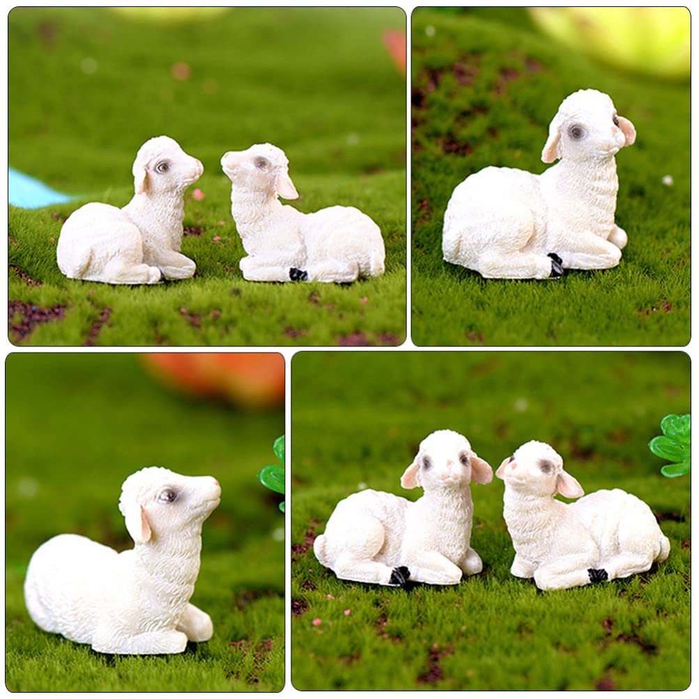 Yardwe 6pcs Miniature Sheep Figurines Mini Resin Herd of Sheeps Figures Tiny Lambs Cupcake Toppers Dollhouse Bonsai Micro Landscape Plant Pot Decor