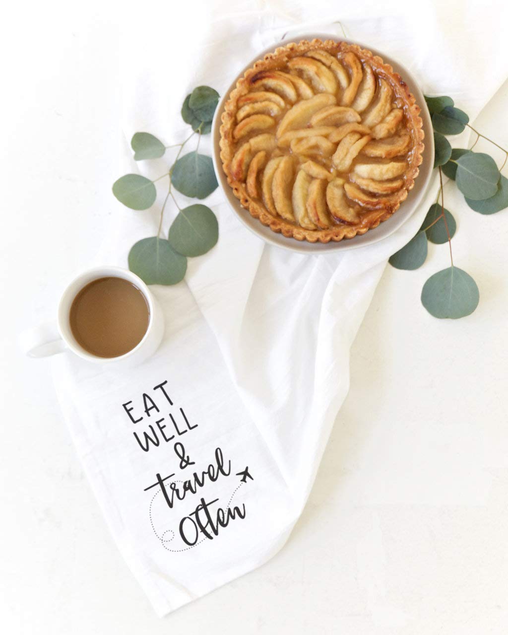 The Cotton & Canvas Co. Eat Well Travel Often Soft and Absorbent Kitchen Tea Towel, Flour Sack Towel and Dish Cloth