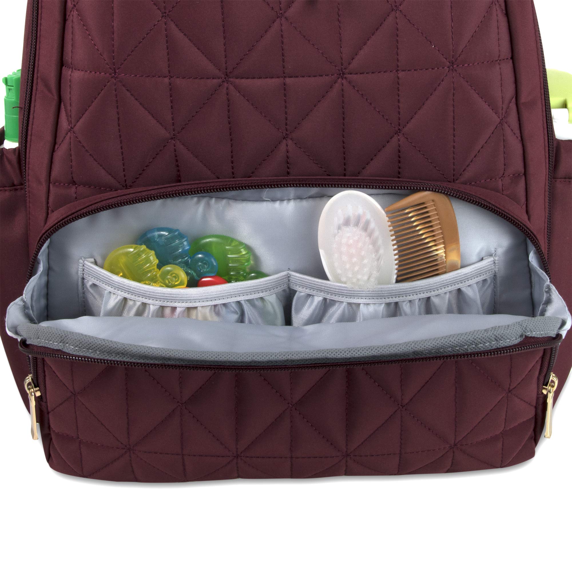 Quilted Diaper Bag Backpack with Insulated Compartment, Changing Pad β 2 Piece Set (Burgundy)