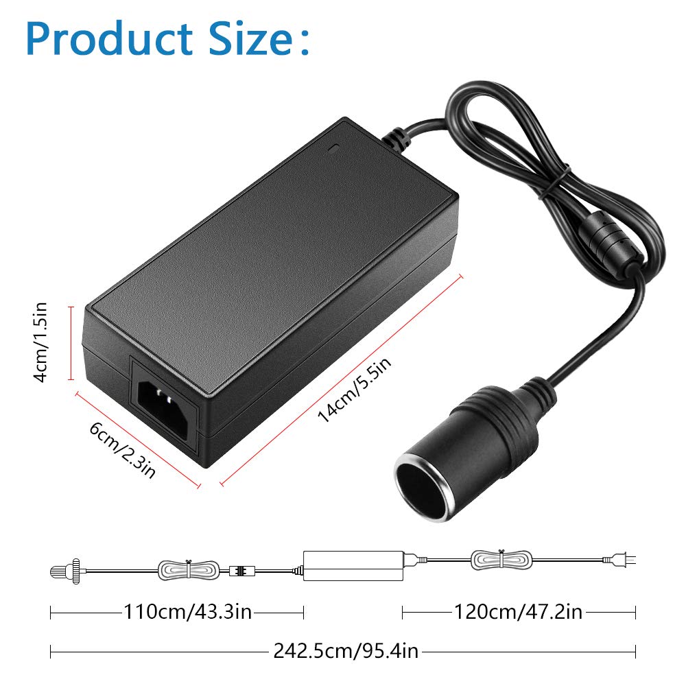SHNITPWR AC to DC Converter 12V 8A 96W Power Supply Adapter with Car Lighter Socket 100~240V AC to DC 12 Volt 8 Amp 6A Transformer for Car Tire Inflator Vacuum Cleaner and Other Car Devices Under 96W