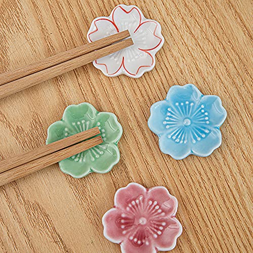 YAIKOAI Set of 7 Cherry Blossom Ceramic Chopsticks Rest Rack Forks Dinner Spoons Knives Stand Holder for Party Home Restaurant Dinnerware